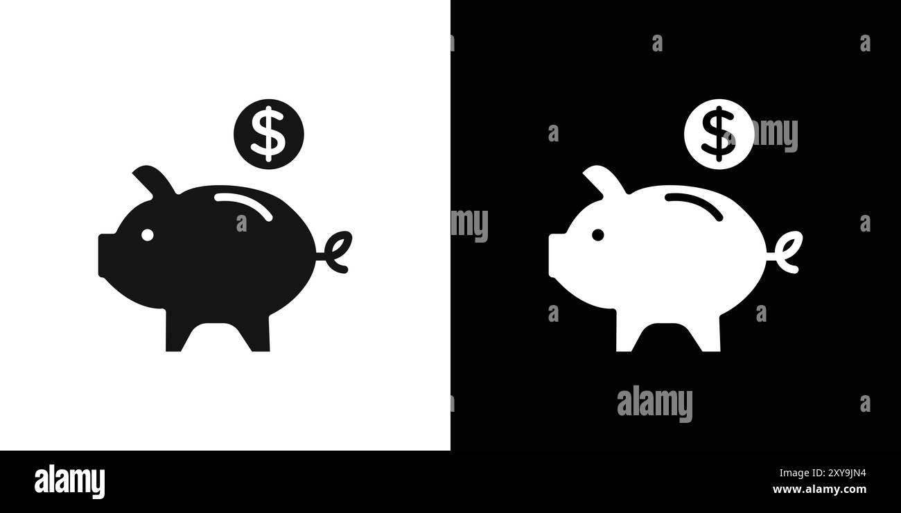 Piggy bank icon logo sign vector outline in black and white color Stock ...
