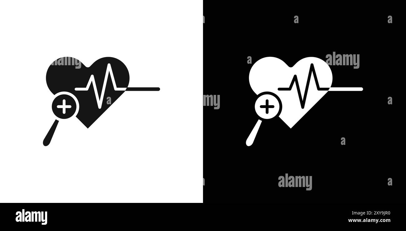 pulse heart check up icon logo sign vector outline in black and white ...
