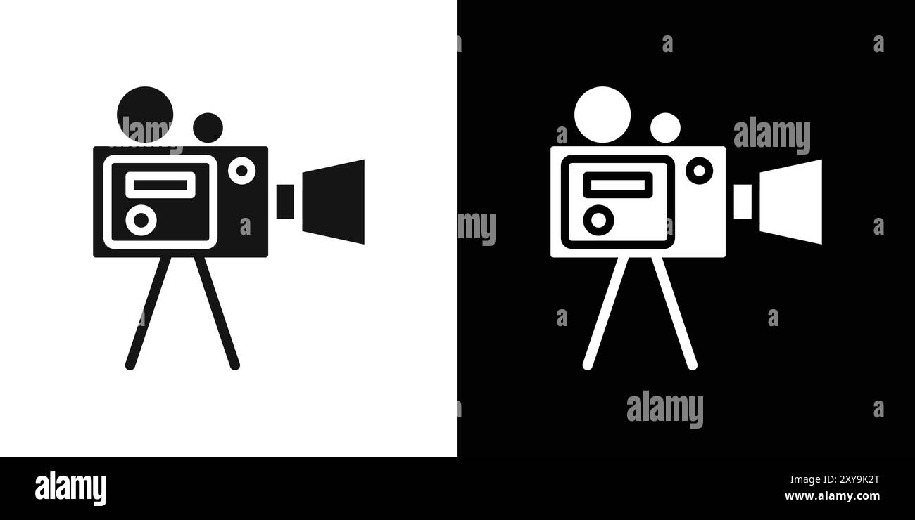 old video camera icon logo sign vector outline in black and white color ...