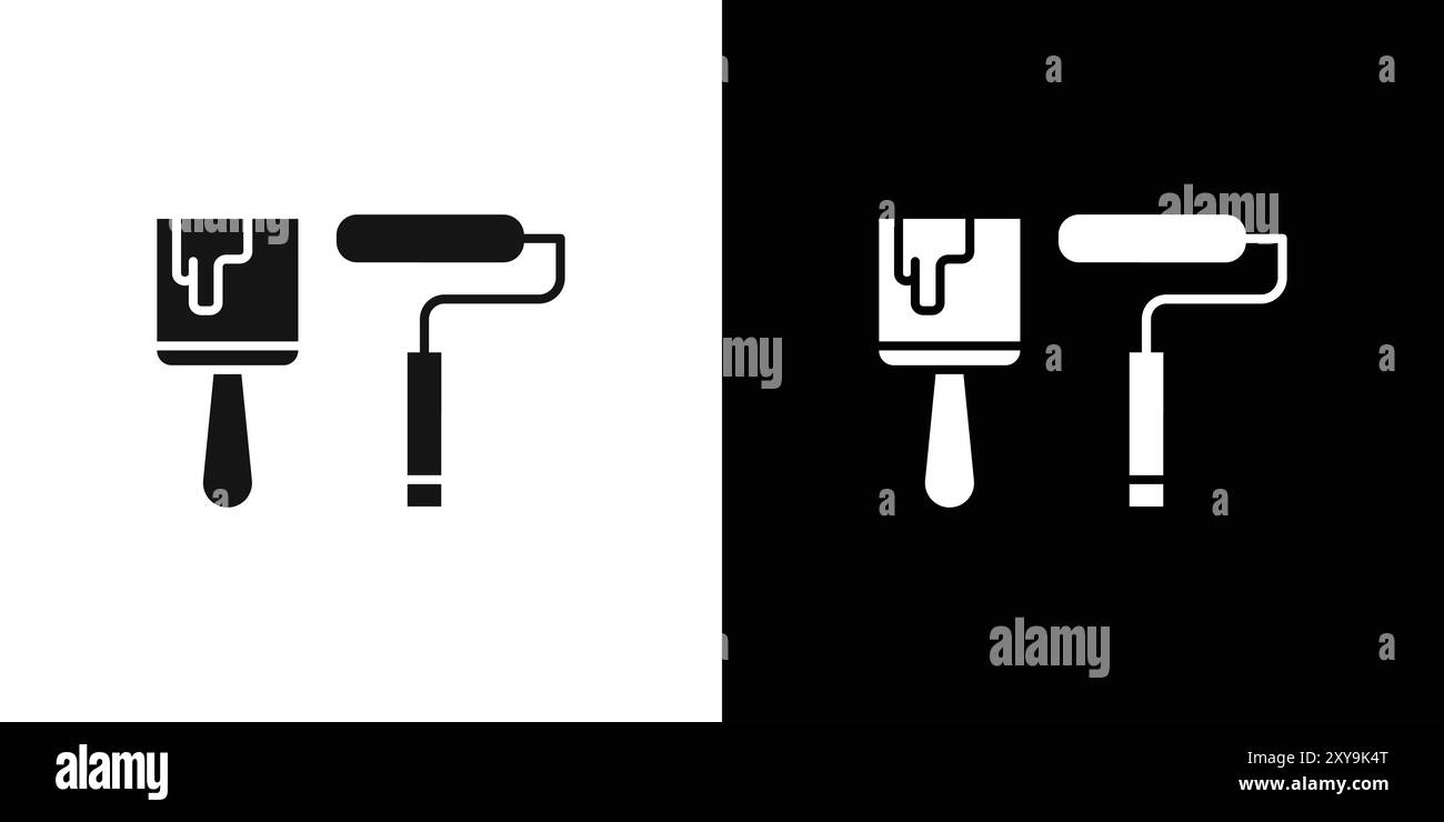 paint brush icon logo sign vector outline in black and white color ...