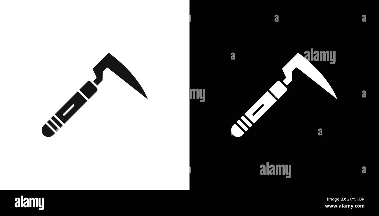 Scythe icon logo sign vector outline in black and white color Stock ...