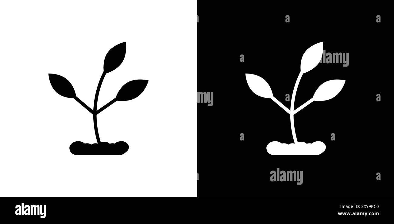 Seedling in soil icon logo sign vector outline in black and white color ...