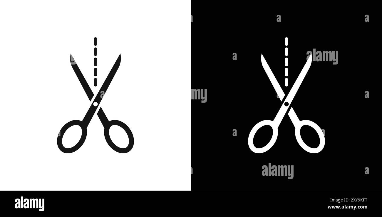 Scissors trim cut icon logo sign vector outline in black and white ...