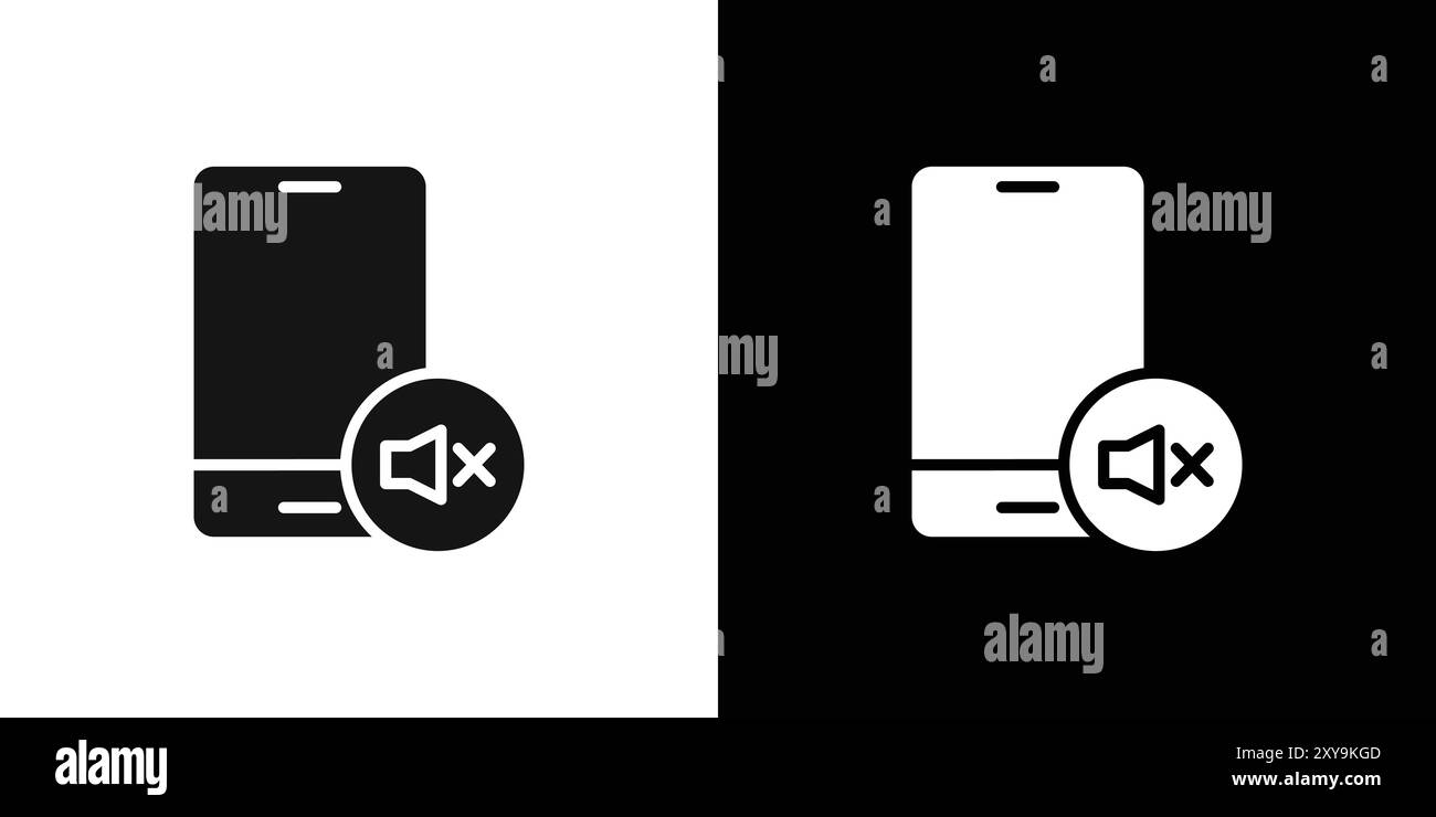silent phone icon logo sign vector outline in black and white color ...