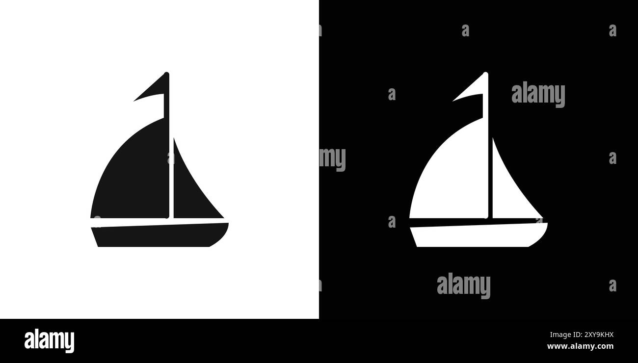 Sailboat icon logo sign vector outline in black and white color Stock ...