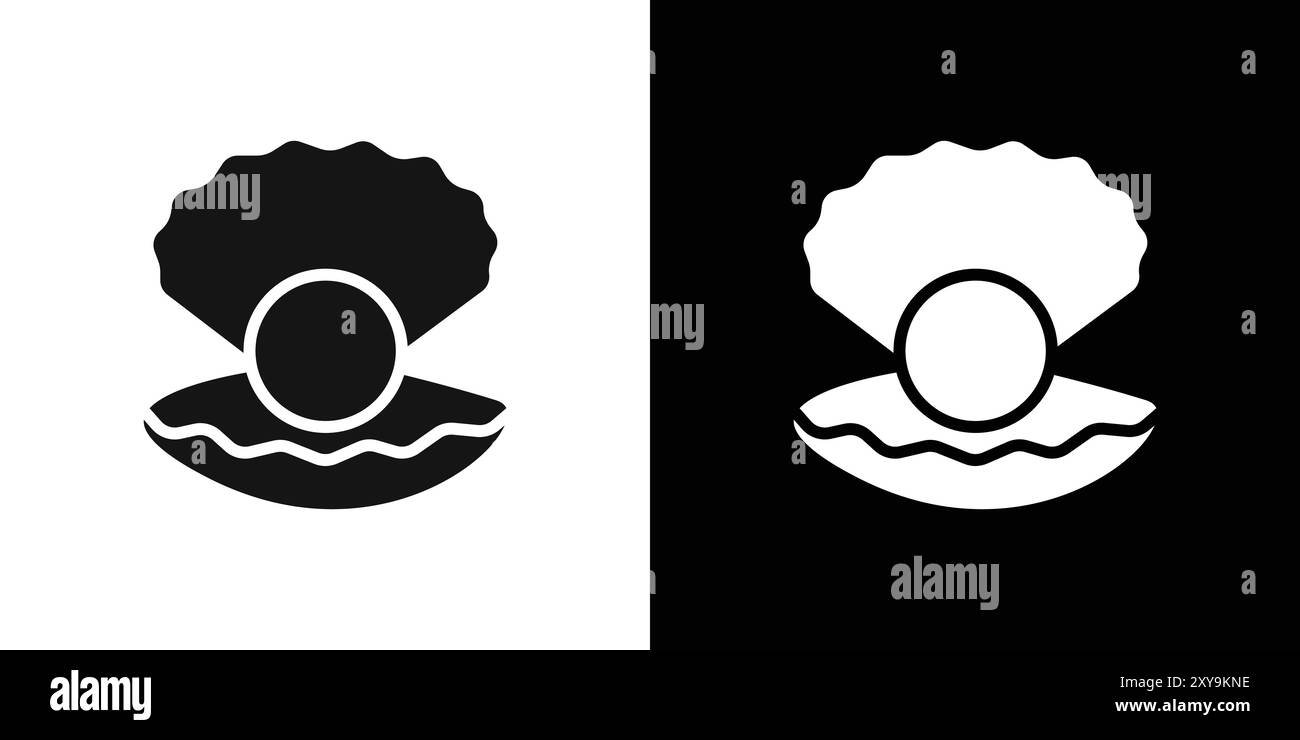 Sea shell with pearl icon logo sign vector outline in black and white ...