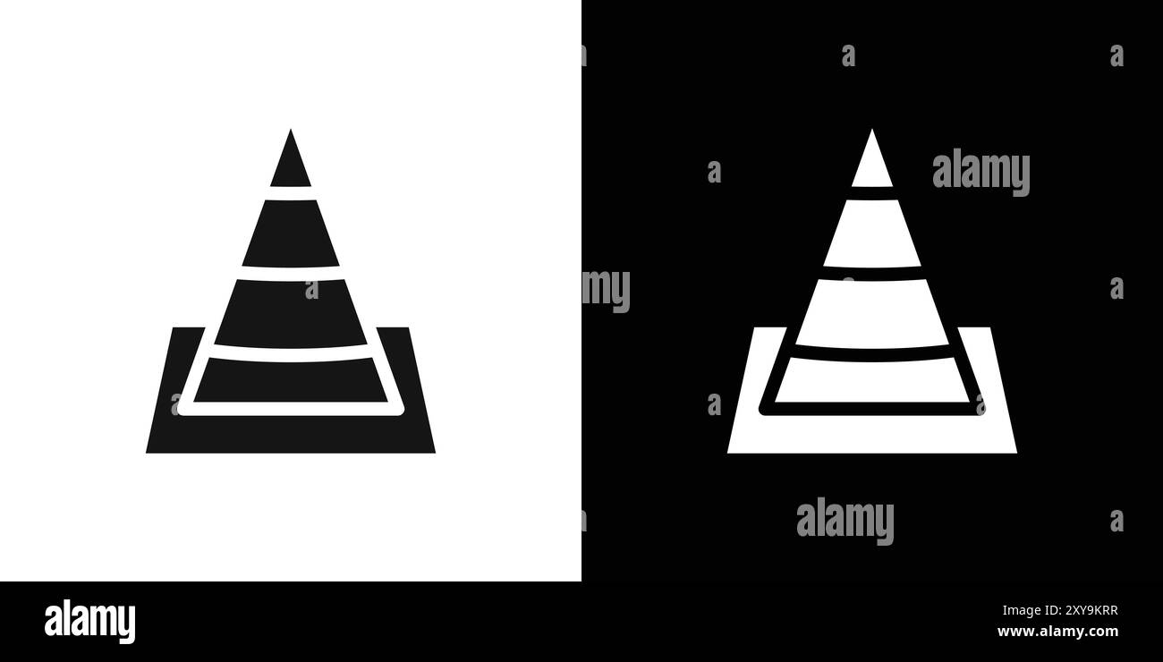 Traffic cone icon logo sign vector outline in black and white color ...