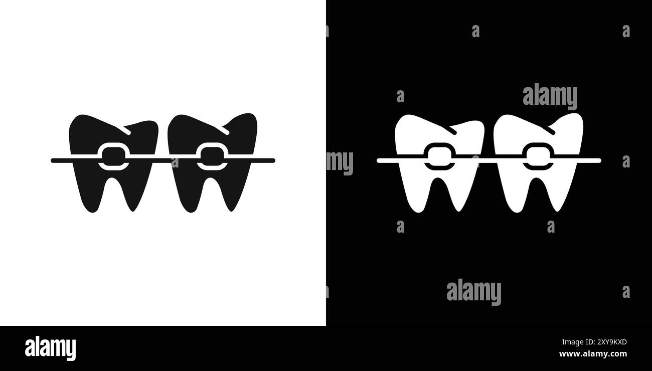 teeth Braces icon logo sign vector outline in black and white color ...