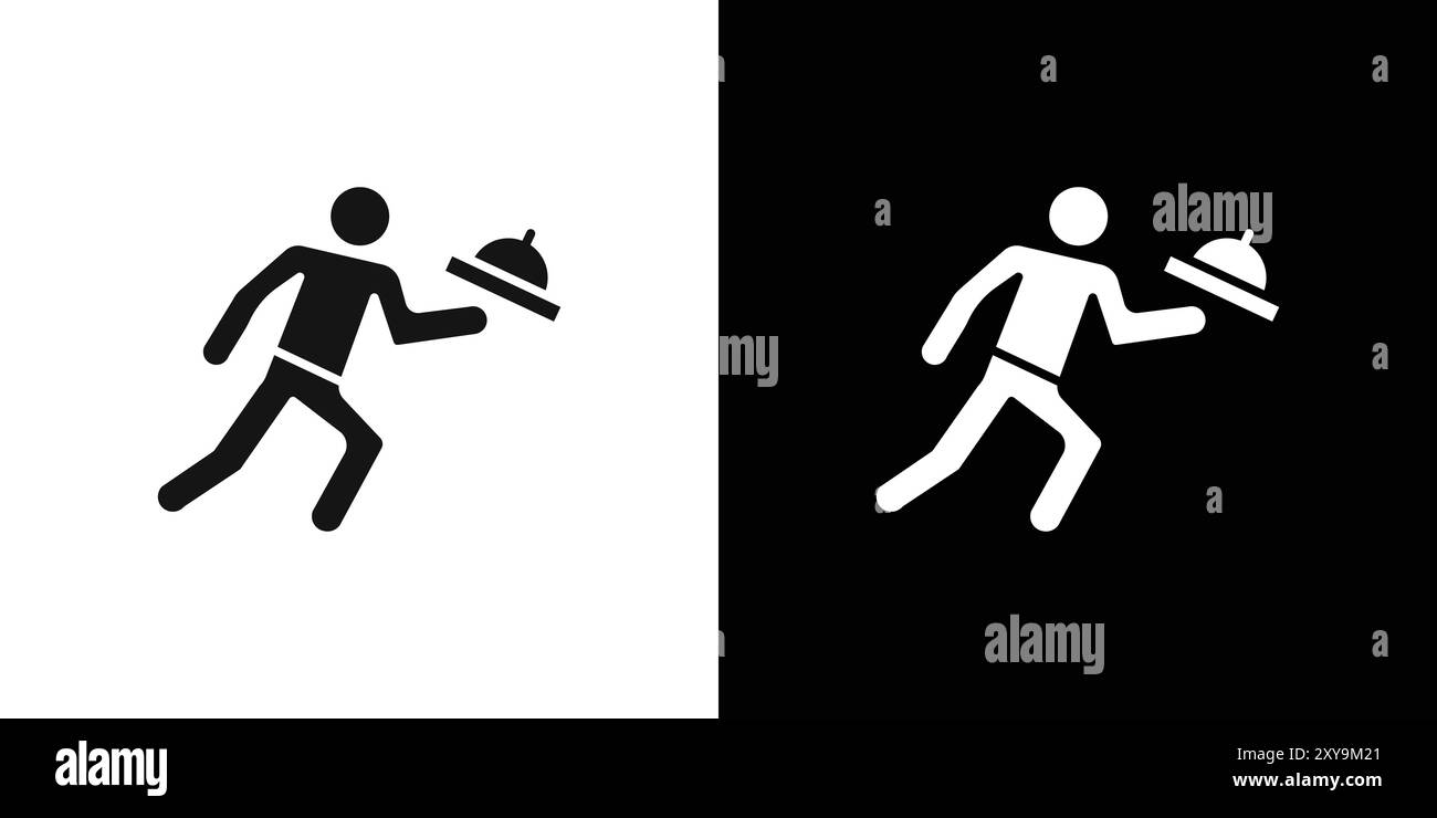 waiter falling icon logo sign vector outline in black and white color ...