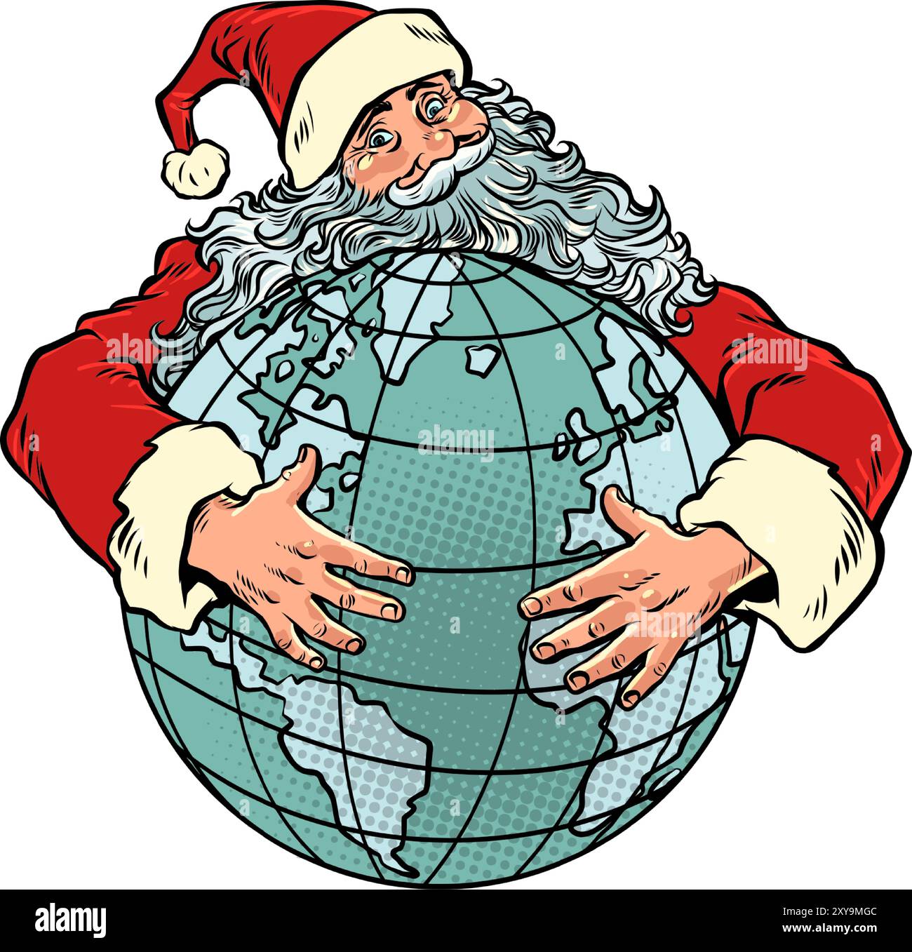 Santa Claus embraces the planet with both hands. International holiday ...