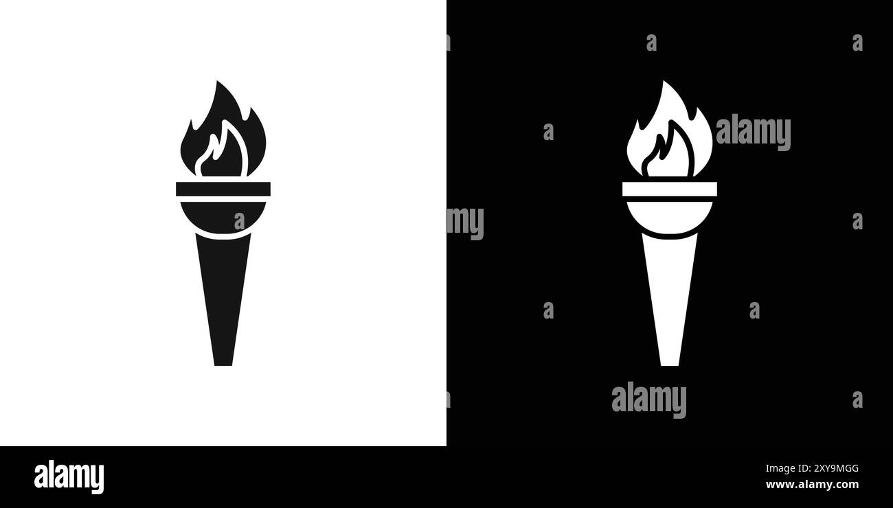Torch flame icon logo sign vector outline in black and white color ...
