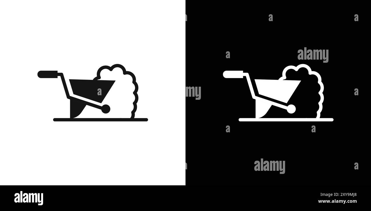 wheelbarrow unloading icon logo sign vector outline in black and white ...