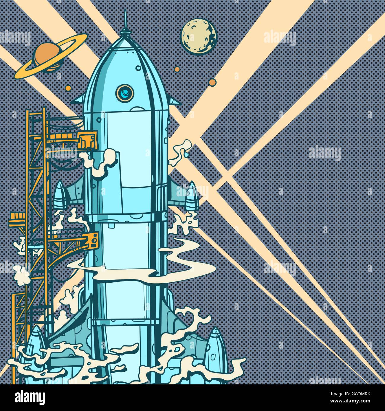 Pop Art Retro A space rocket is preparing for its launch overlooking ...