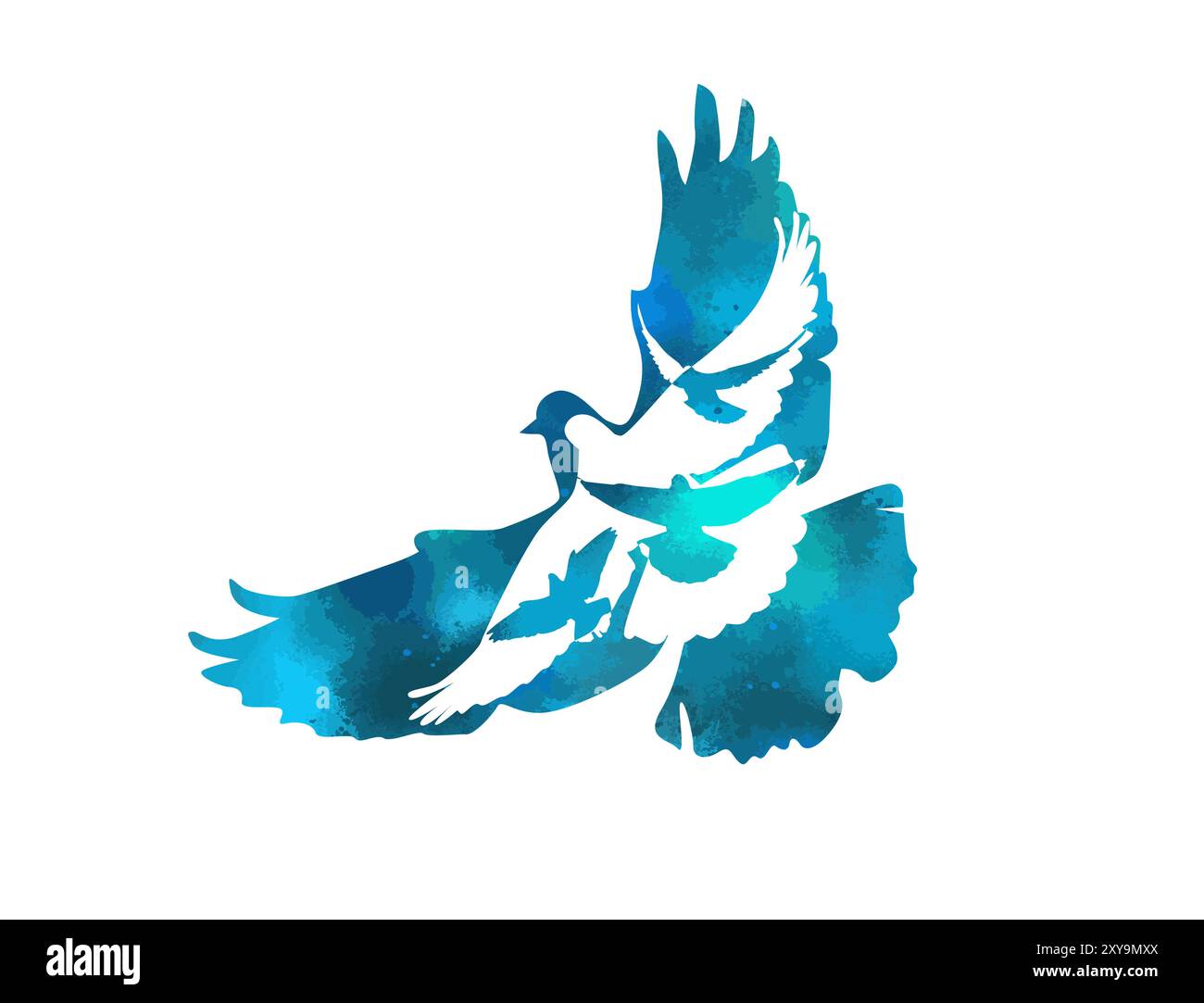 Abstract flying blue birds. . Doves of peace. hand drawing. Not AI ...