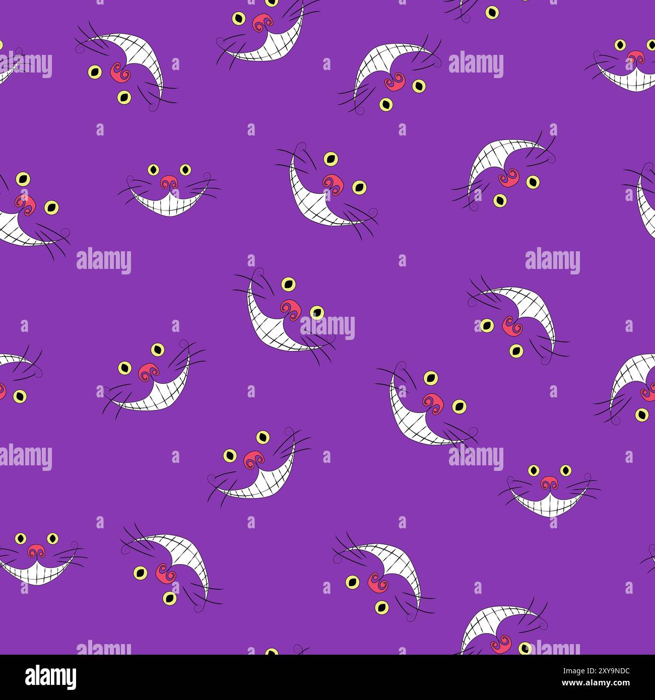 Alice in Wonderland seamless pattern. Cheshire cat smile on a purple ...
