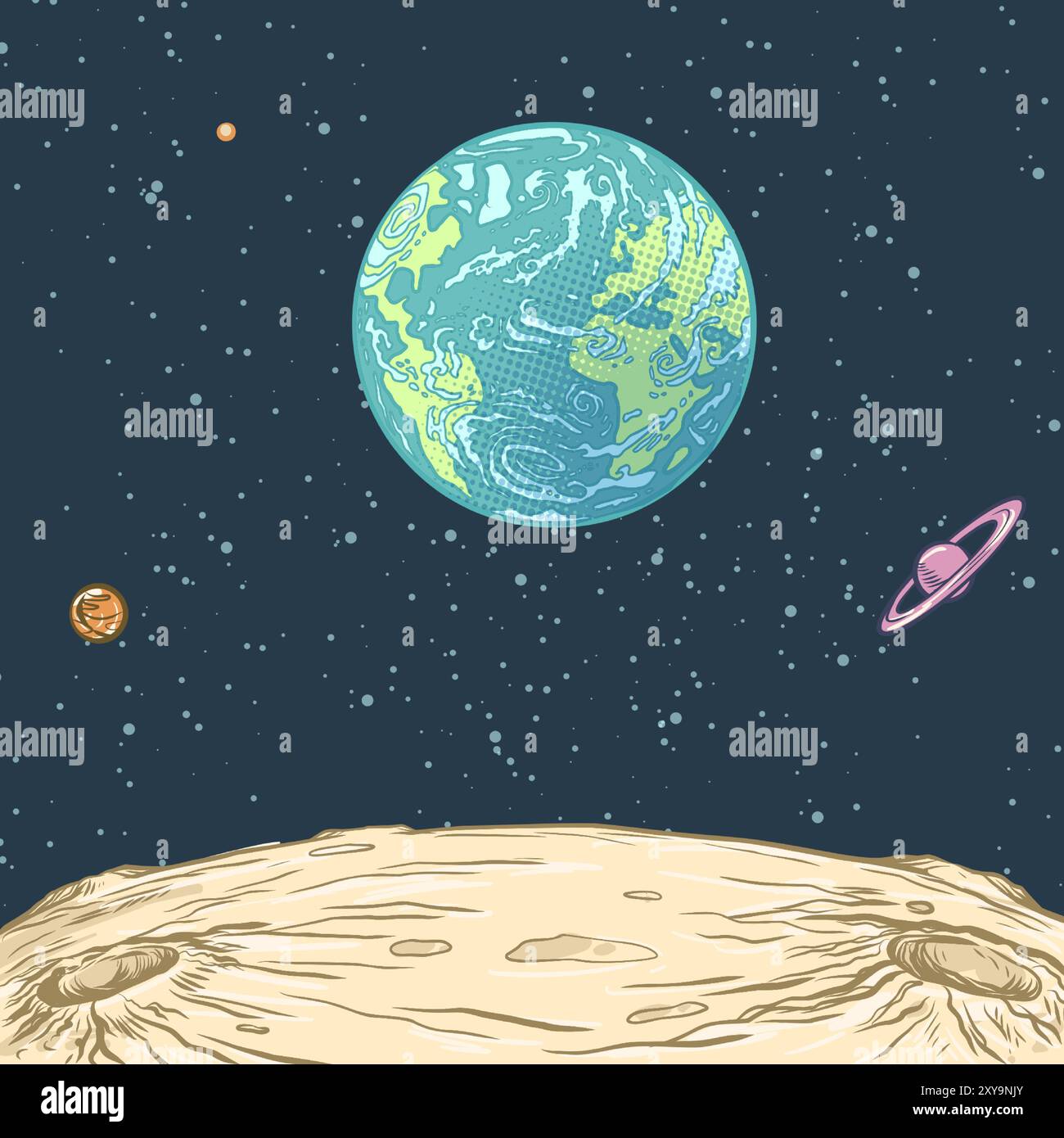 Planet earth in the universe. Picture of the starry sky. A side view of ...