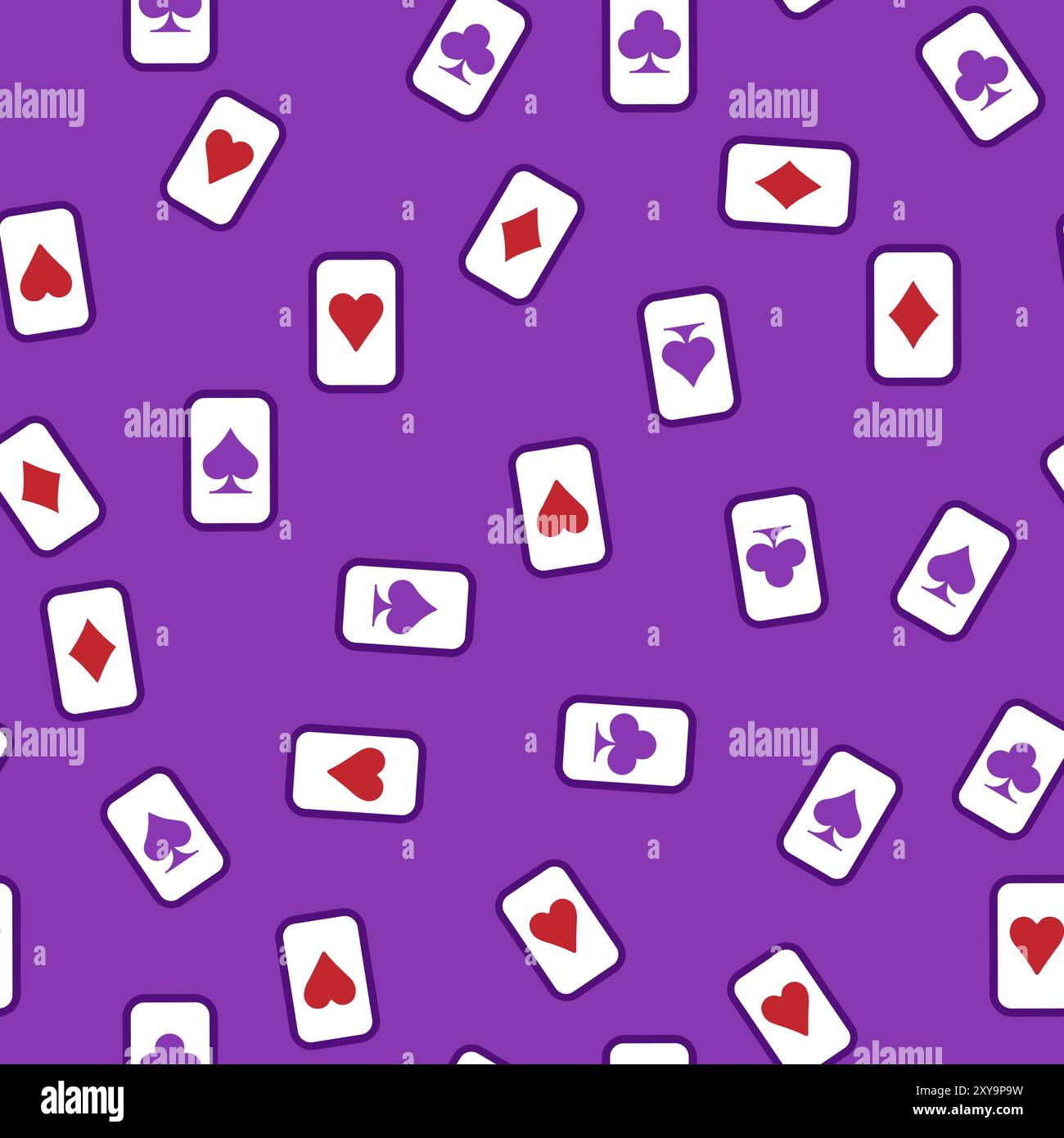 Alice in Wonderland seamless pattern. cards are flying on a purple ...