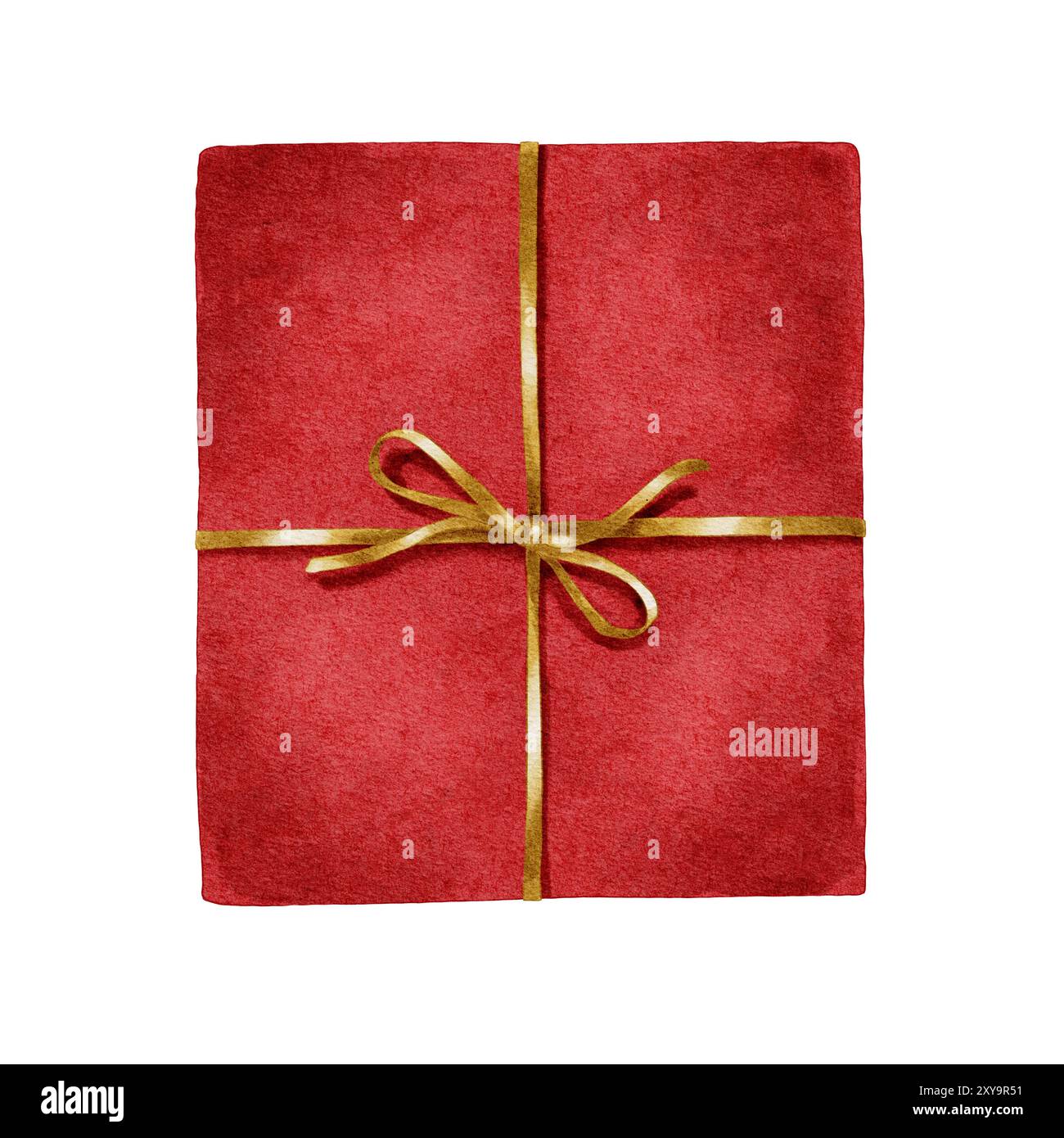 Red gift box with gold bow watercolor illustration Stock Photo - Alamy