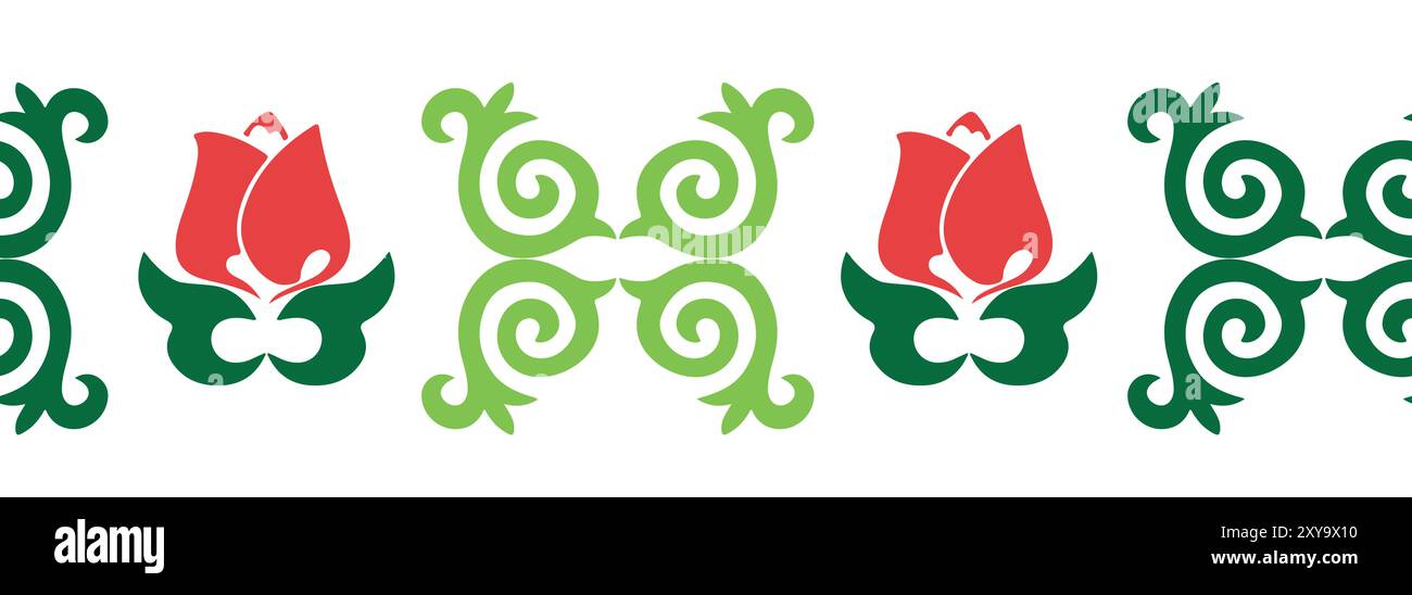 Floral pattern Tatar Native Ornamental border with tulips. Culture of ...