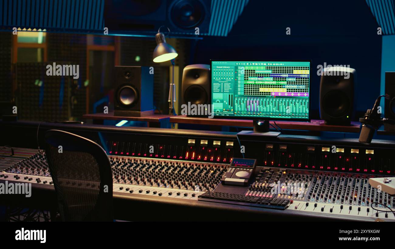 Music recording studio control room with daw software used to mix and ...