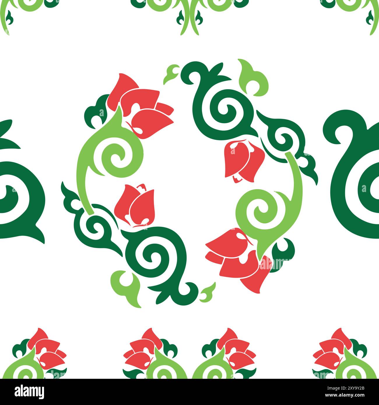 Floral pattern Tatar Native Ornamental border with tulips. Culture of ...