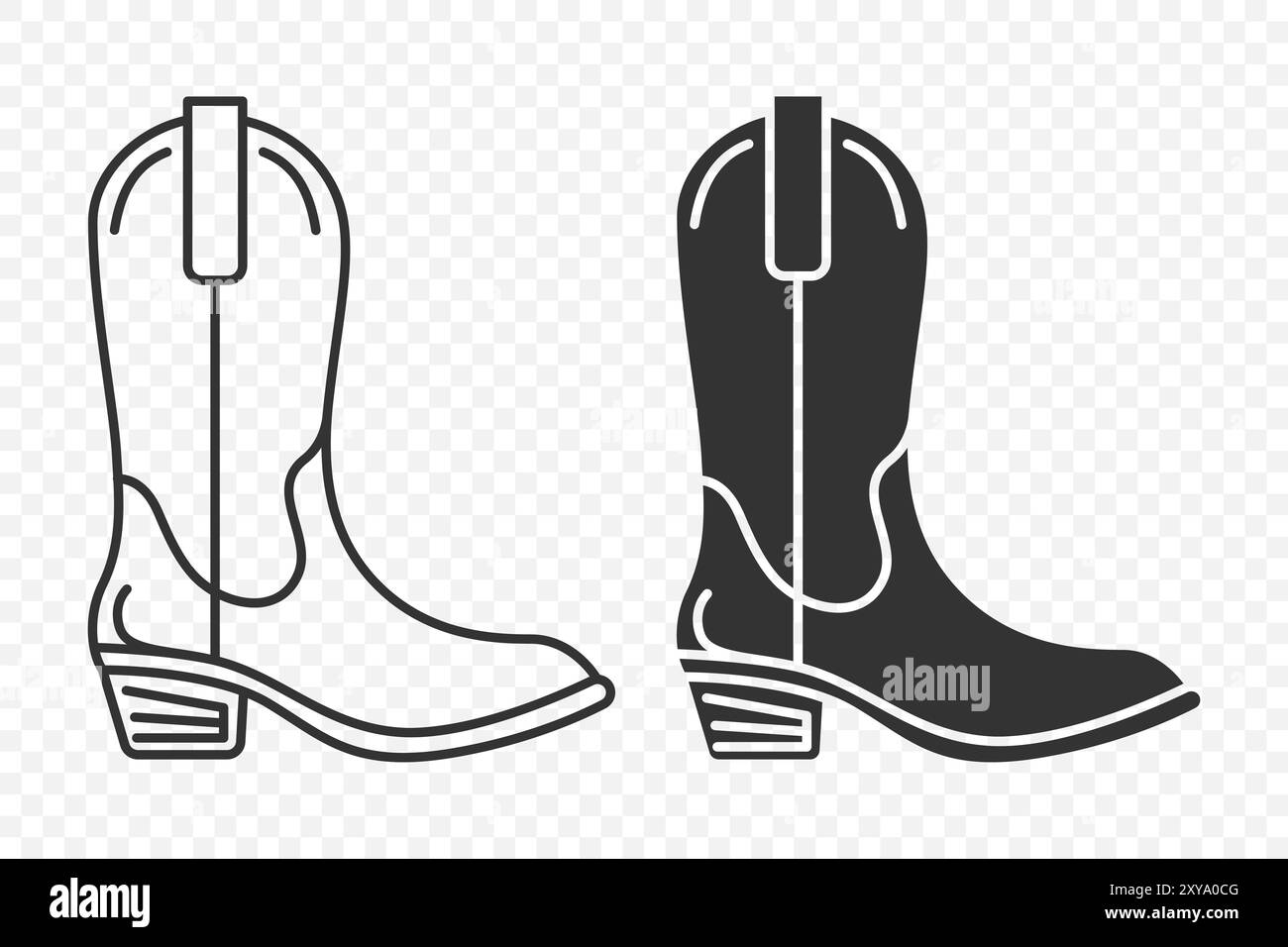 Cowboy Boots. Flat Vector Linear and Silhouette Male and Female High ...