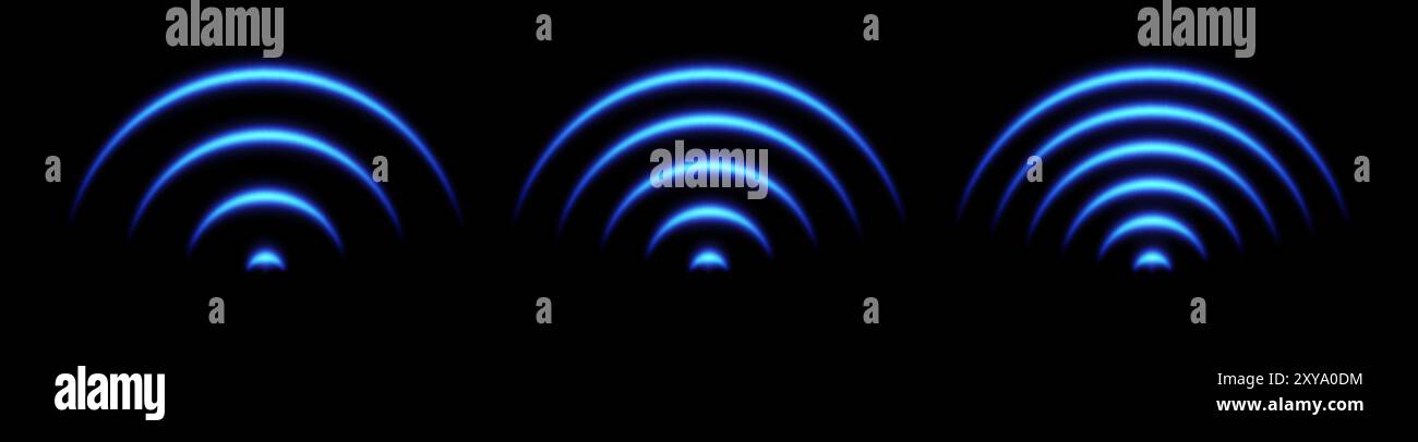 WiFi light effect, sound wave icons, radar signal concept. Blue ...