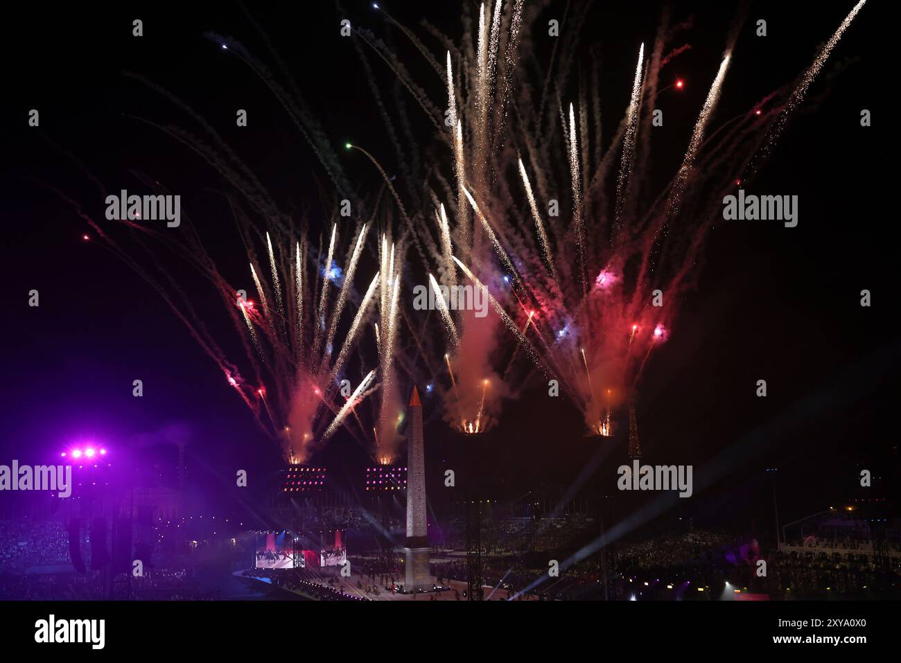 Fireworks are fired during the Opening Ceremony for the 2024 ...