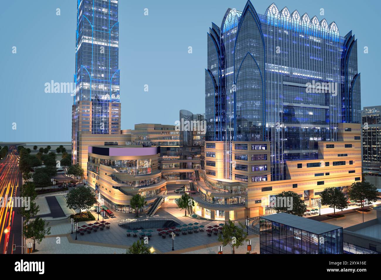 3d render of skyscrapers at sunset Stock Photo - Alamy