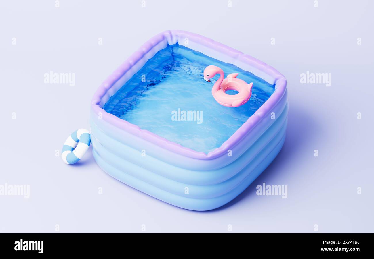 Inflatable cartoon style swimming pool, 3d rendering. 3D illustration ...