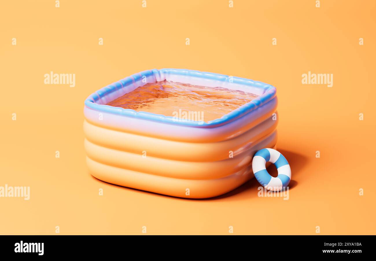 Inflatable cartoon style swimming pool, 3d rendering. 3D illustration ...