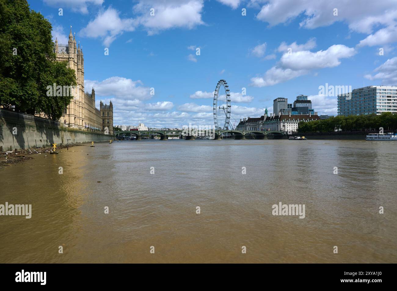 LondonUK - 23 aug 2024 : View over River Thames in London with Houses ...