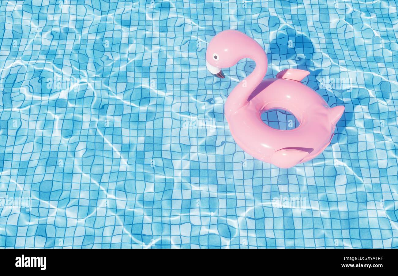 Swimming pool and floating flamingo, 3d rendering. 3D illustration ...