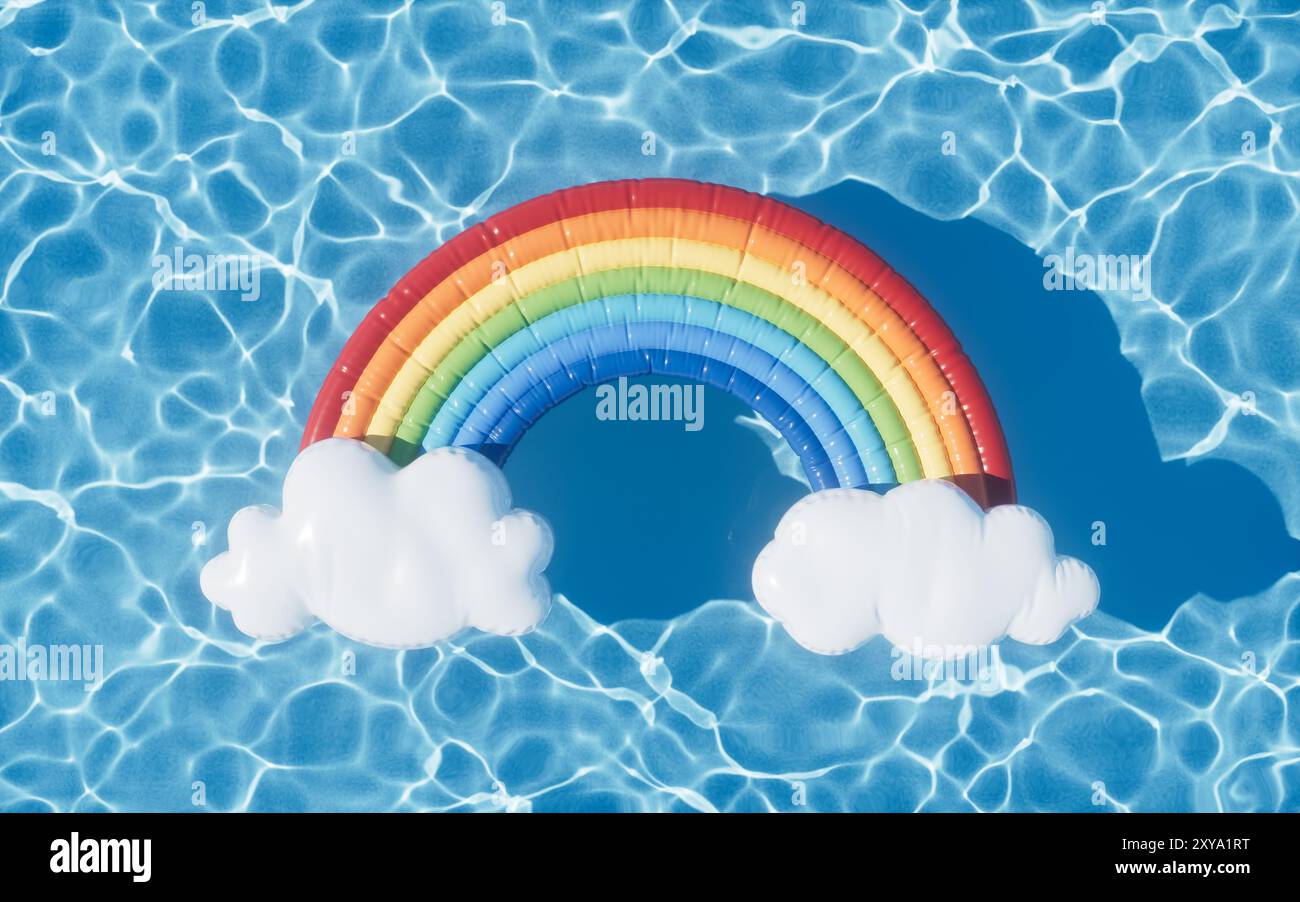 Rippled water surface and floating rainbow, 3d rendering. 3D ...