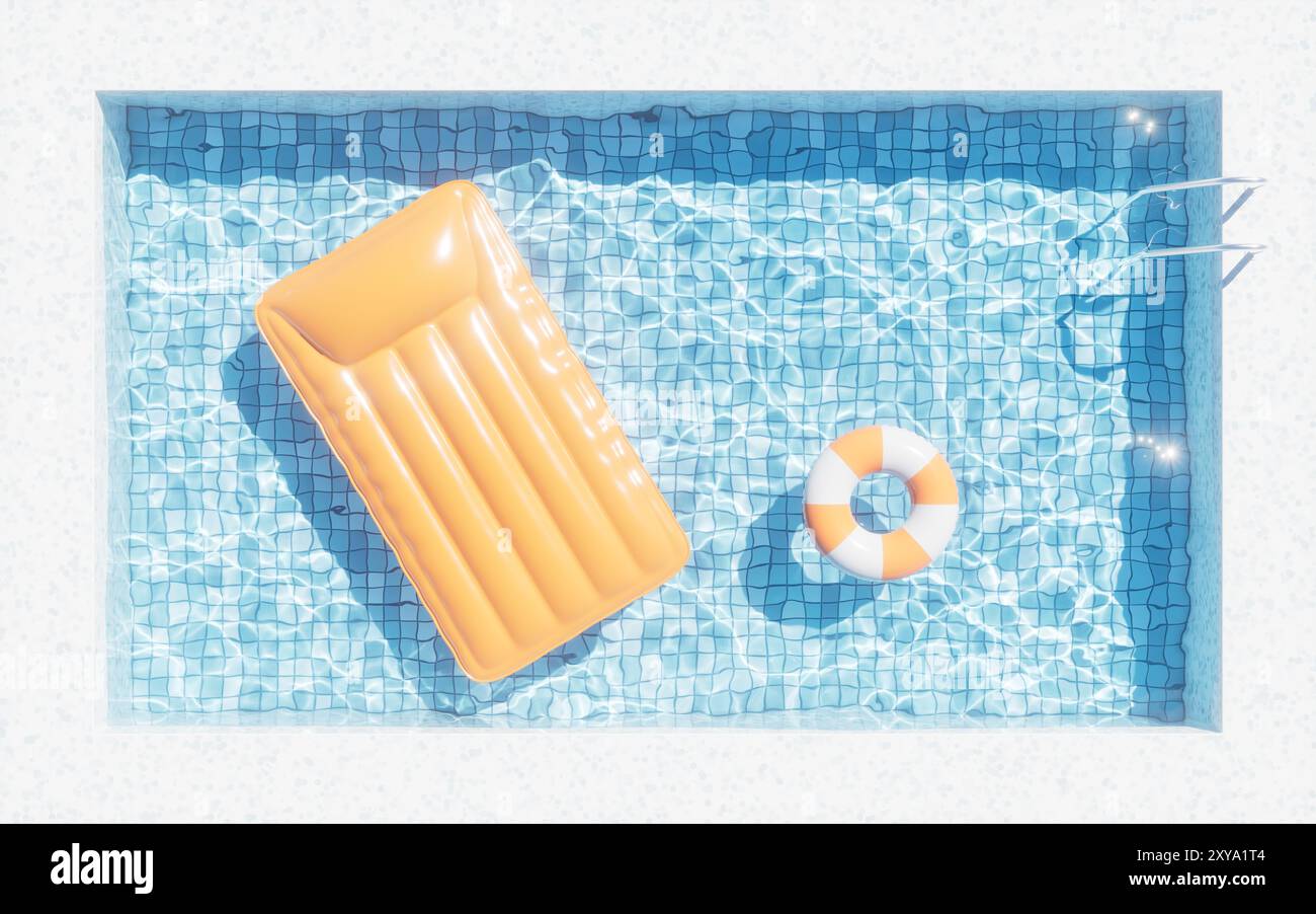 Swimming pool and floating air mattress, 3d rendering. 3D illustration ...