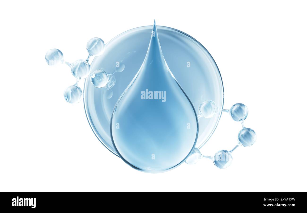 Blue water drop and molecules, 3d rendering. 3D illustration Stock ...