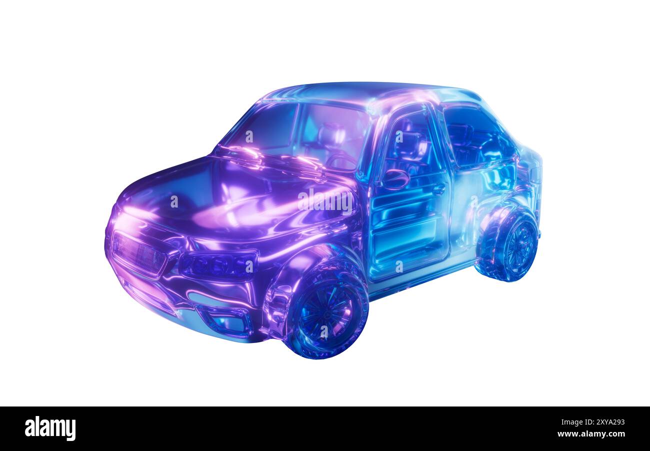 A automobile car with neon style, 3d rendering. 3D illustration Stock ...