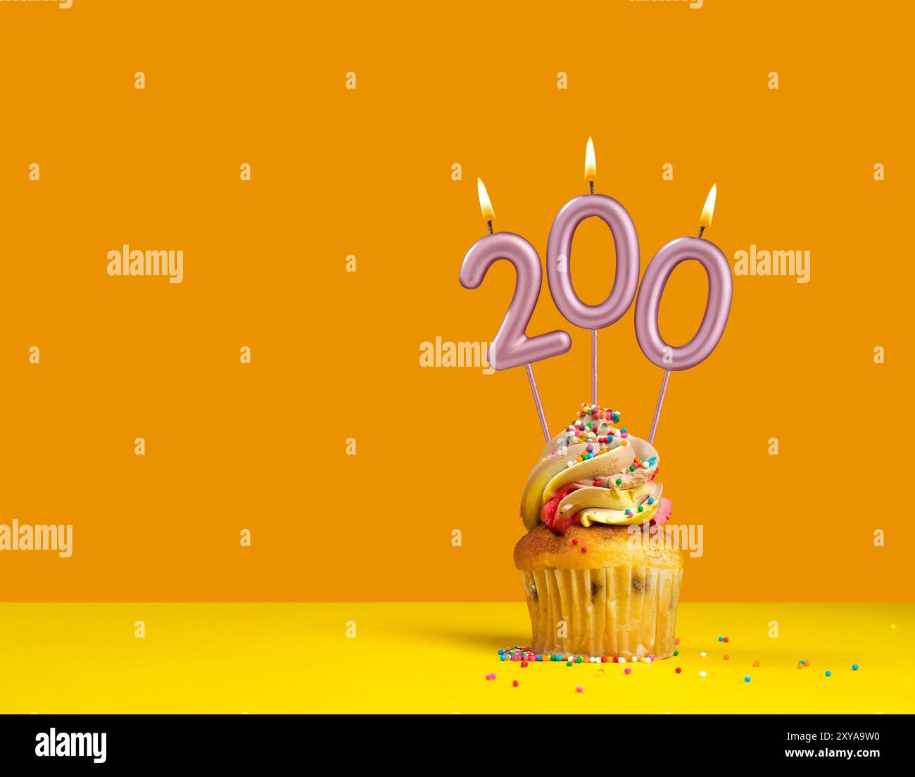 Birthday celebration with cupcake - Candle number 200 Stock Photo - Alamy
