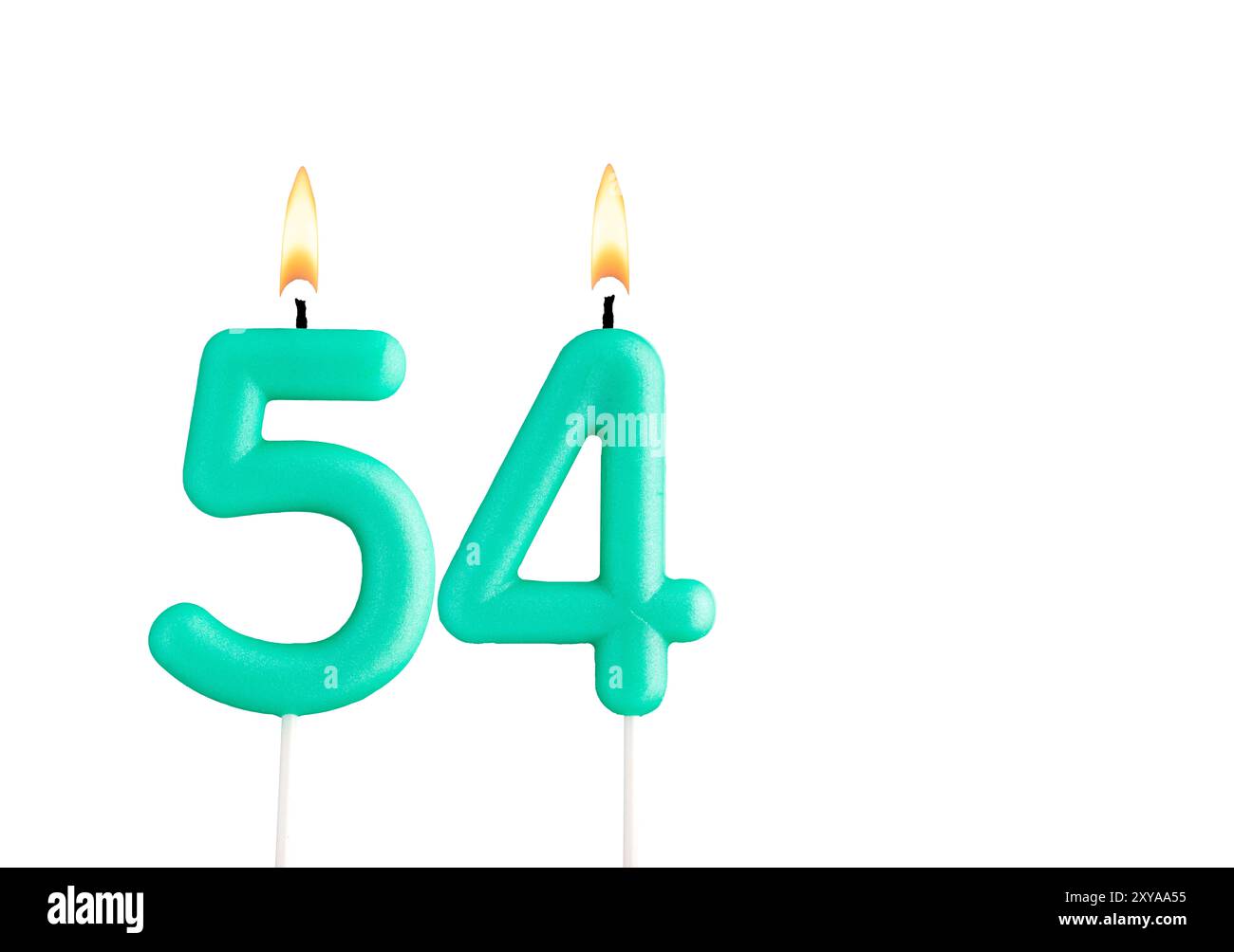 Birthday number 54 - Green birthday candle on white background Stock ...