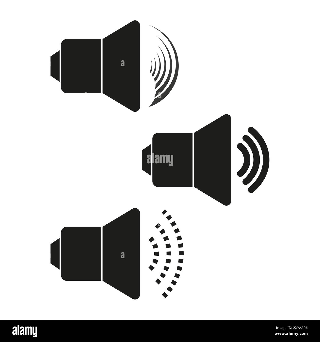 Speaker icon set. Sound wave symbols. Black speaker icons. Audio volume ...