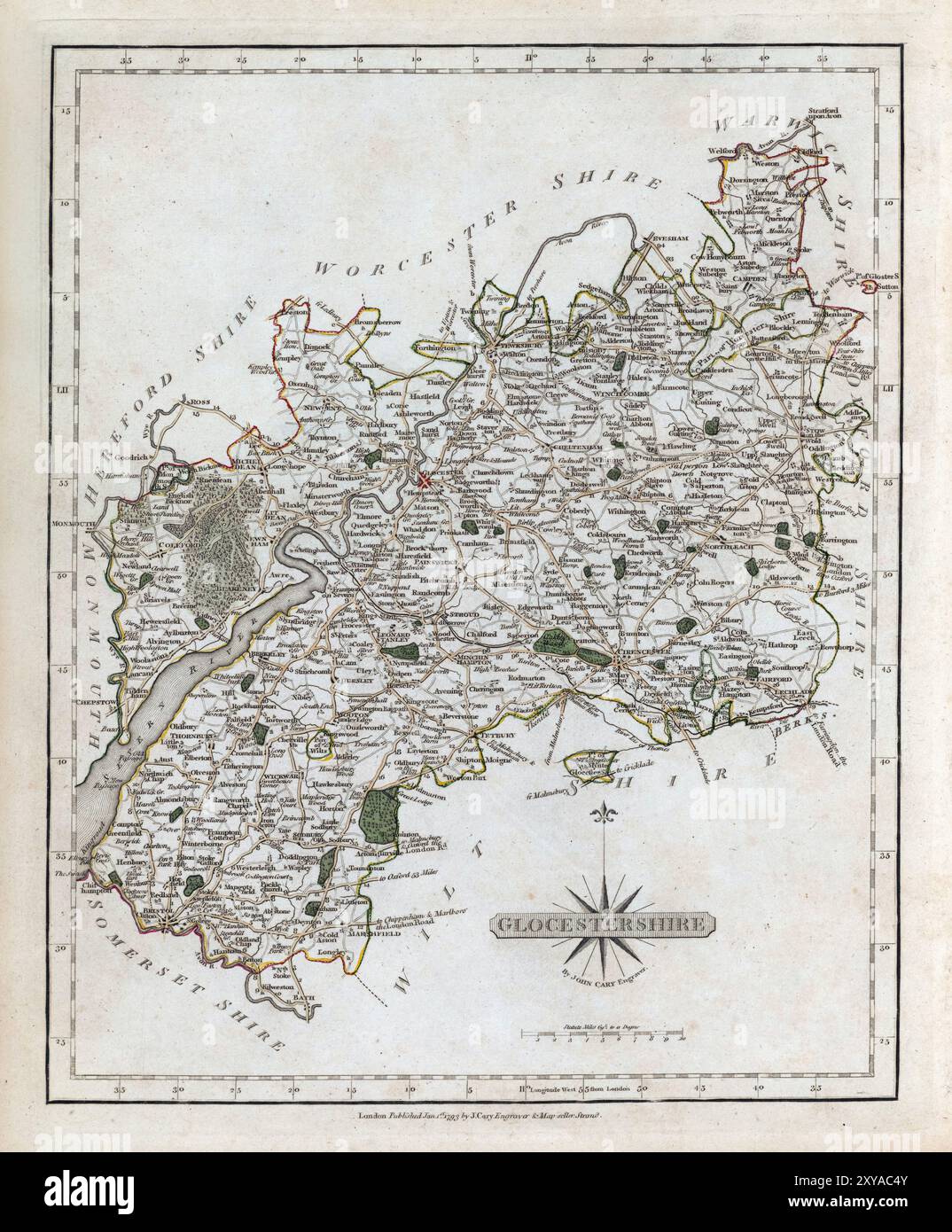 An 18th century vintage map depicts the English county of ...