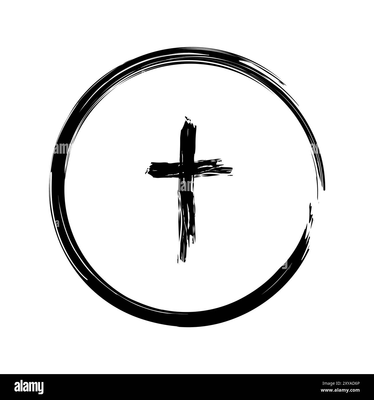 Brush stroke cross. Circular grunge frame. Religious symbol vector ...