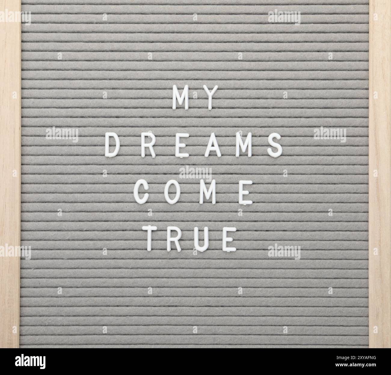 Letter board with phrase My dreams come true on white background, top ...