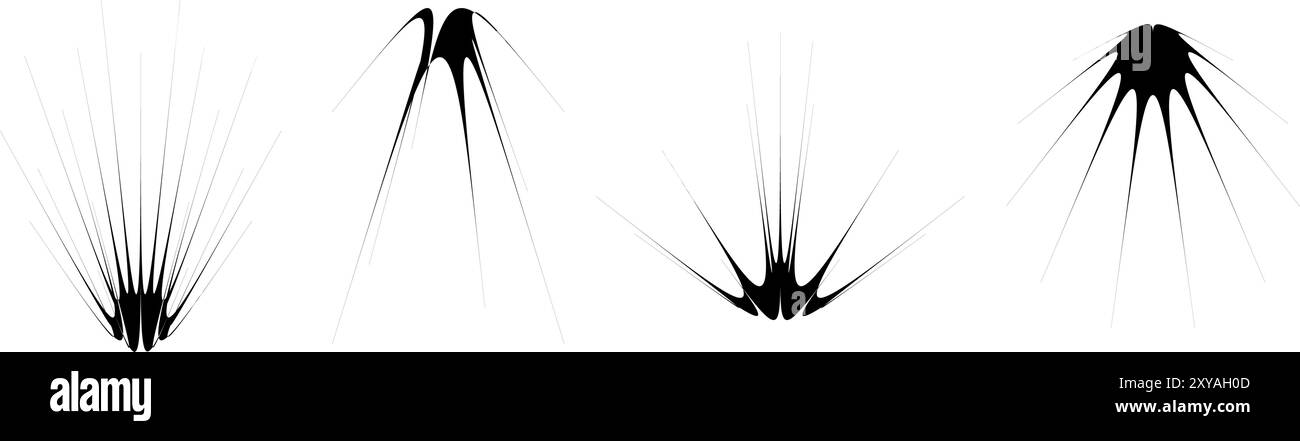 Black abstract spiky element set. Thin thorn semicircle shapes and ...