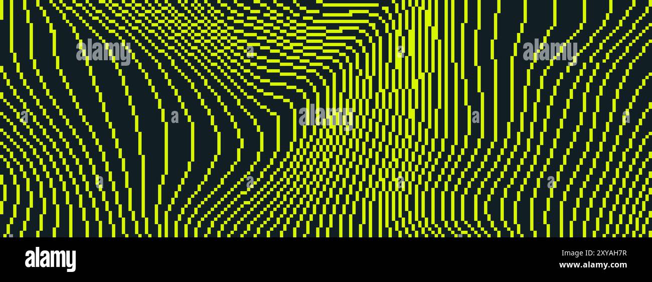 Neon dithered curved wavy texture. Black and yellow pixelated glitch ...