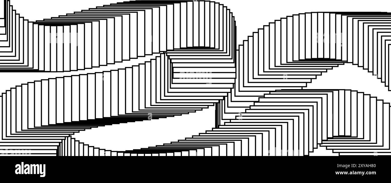 Wavy poster design background with flying cards or frames. Black and ...