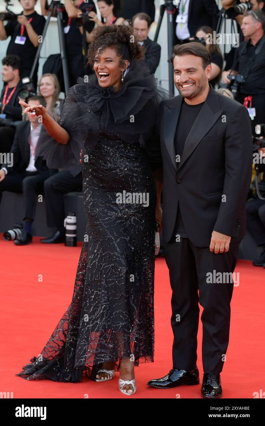 Venice Lido, Italy. 28th Aug, 2024. Denny Mendez (l) and Gimmi Cangiano ...