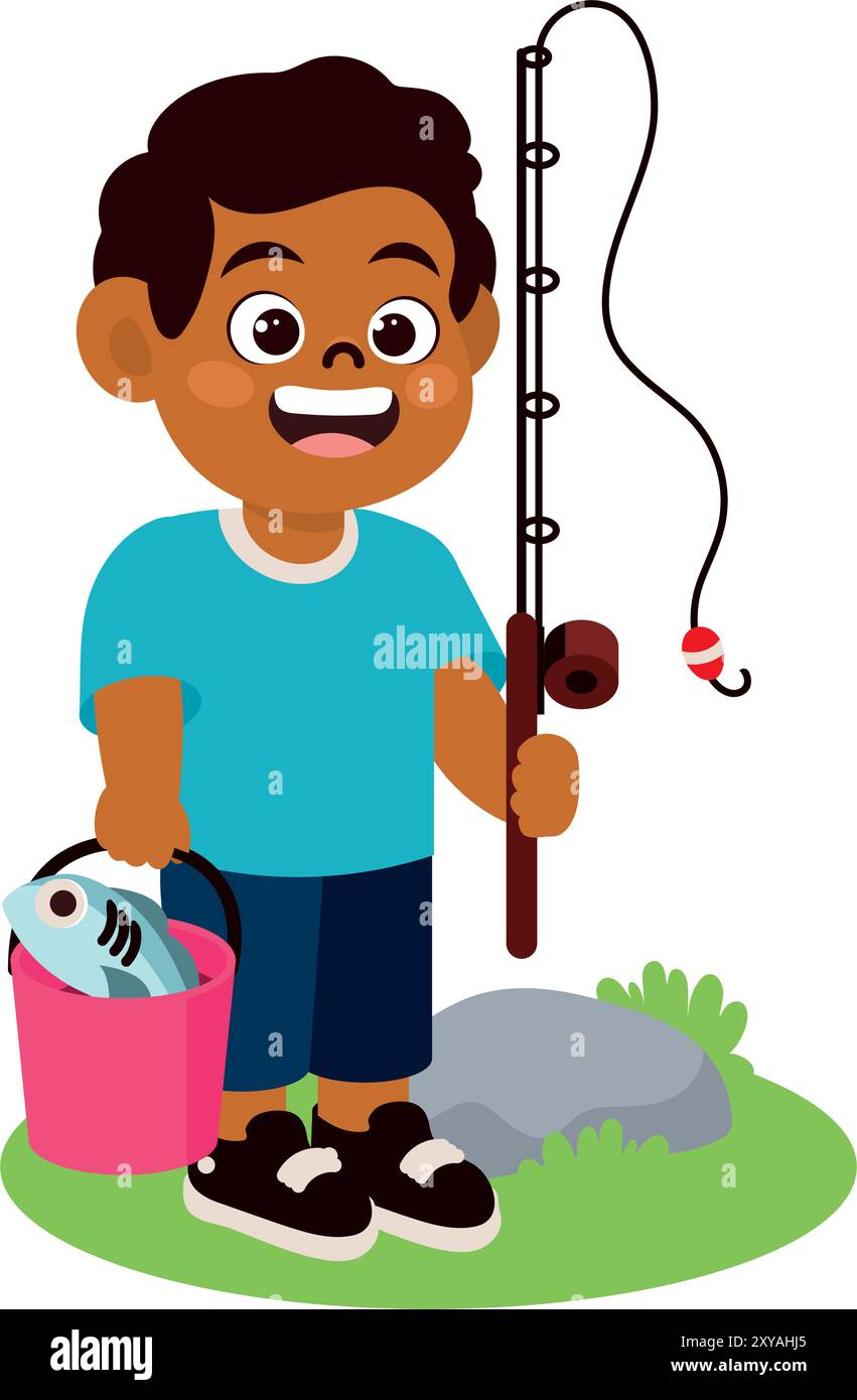 cartoon boy and fishing rod Stock Vector Image & Art - Alamy