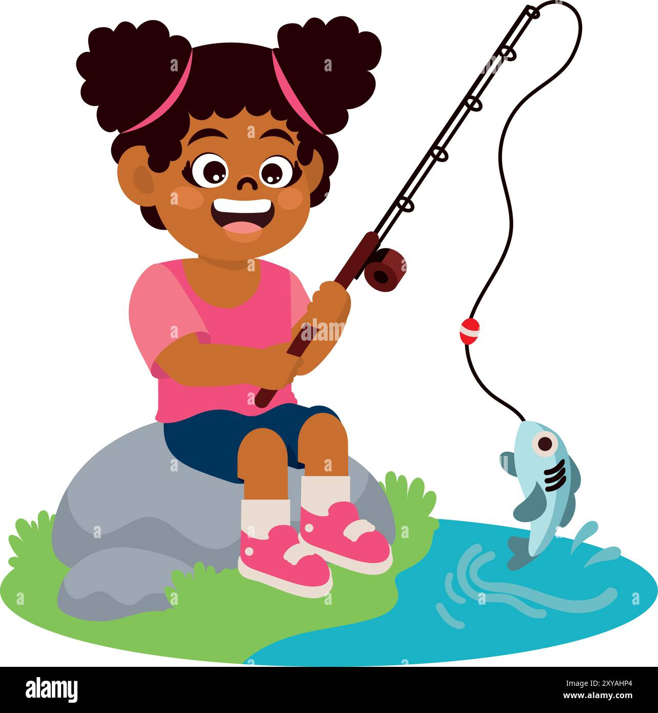 little girl catch fish with fishing rod Stock Vector Image & Art - Alamy