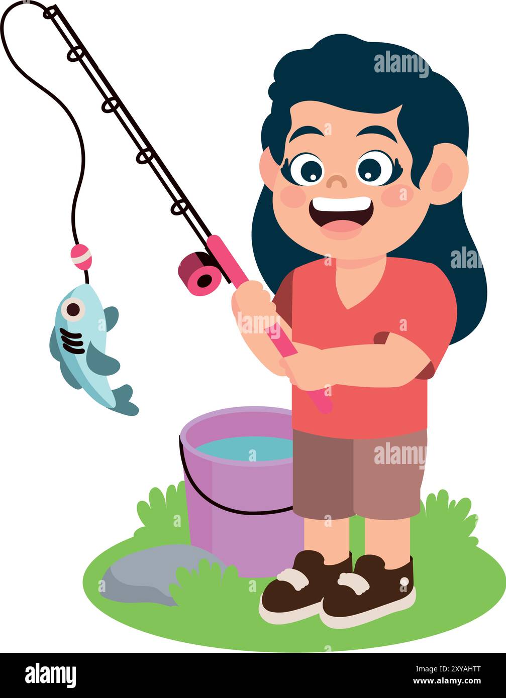 Cute girl fishing rod Stock Vector Images - Alamy
